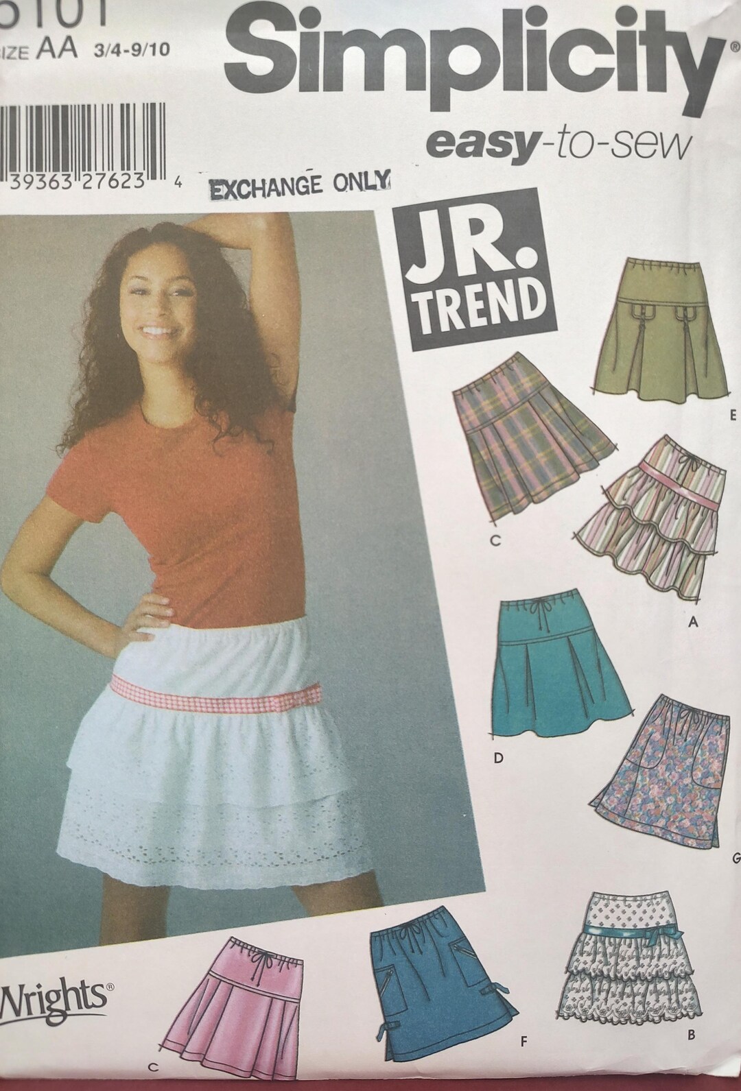Uncut Jr Misses Size 4-10, Sewing Pattern, Simplicity 5101, Skirt, Easy ...