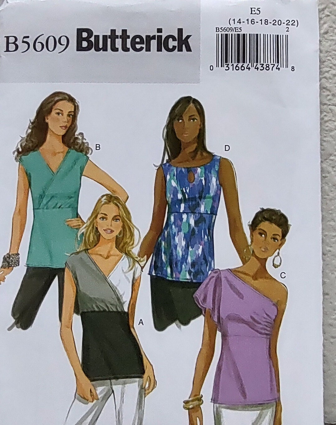 Uncut, Misses Size 14-22, Sewing Pattern, Butterick 5609, Top, Blouse ...