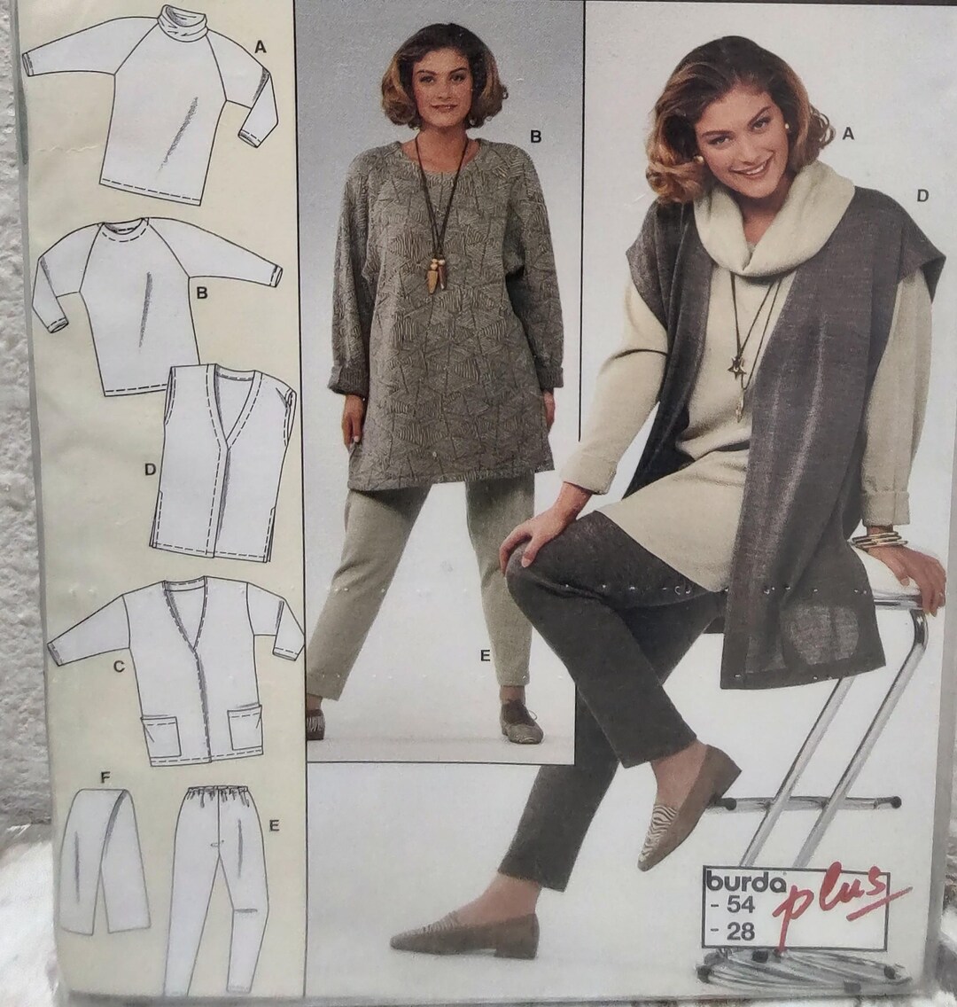 Uncut Misses Size 18-28, Sewing Pattern, Burda 4166, Tunic Top, Jacket ...