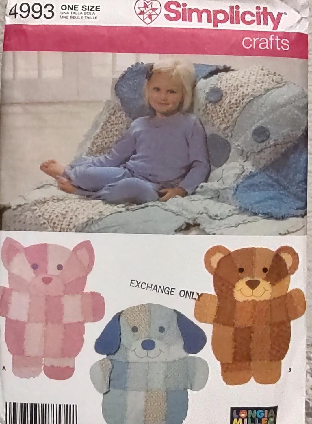 Uncut, Rag Quilt, Sewing Pattern, Simplicity 4993, Cat Bear Dog, Floor ...