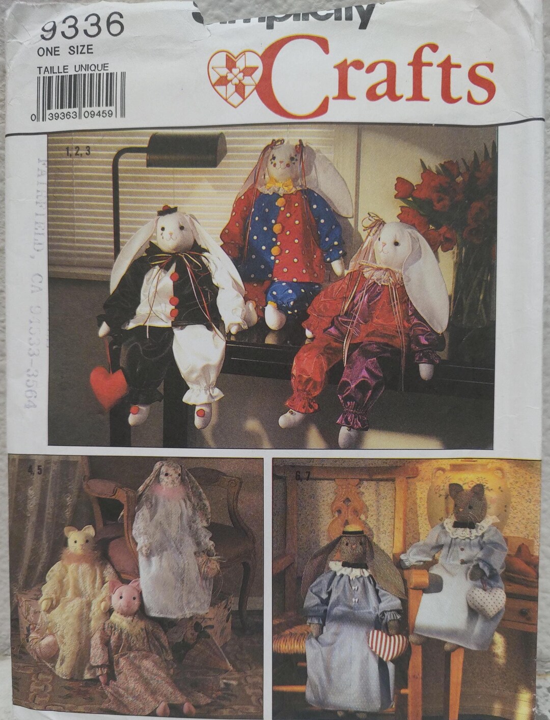 Uncut, Sewing Pattern Simplicity 9336, 24 Inch Bunny, Cat, Clothes ...