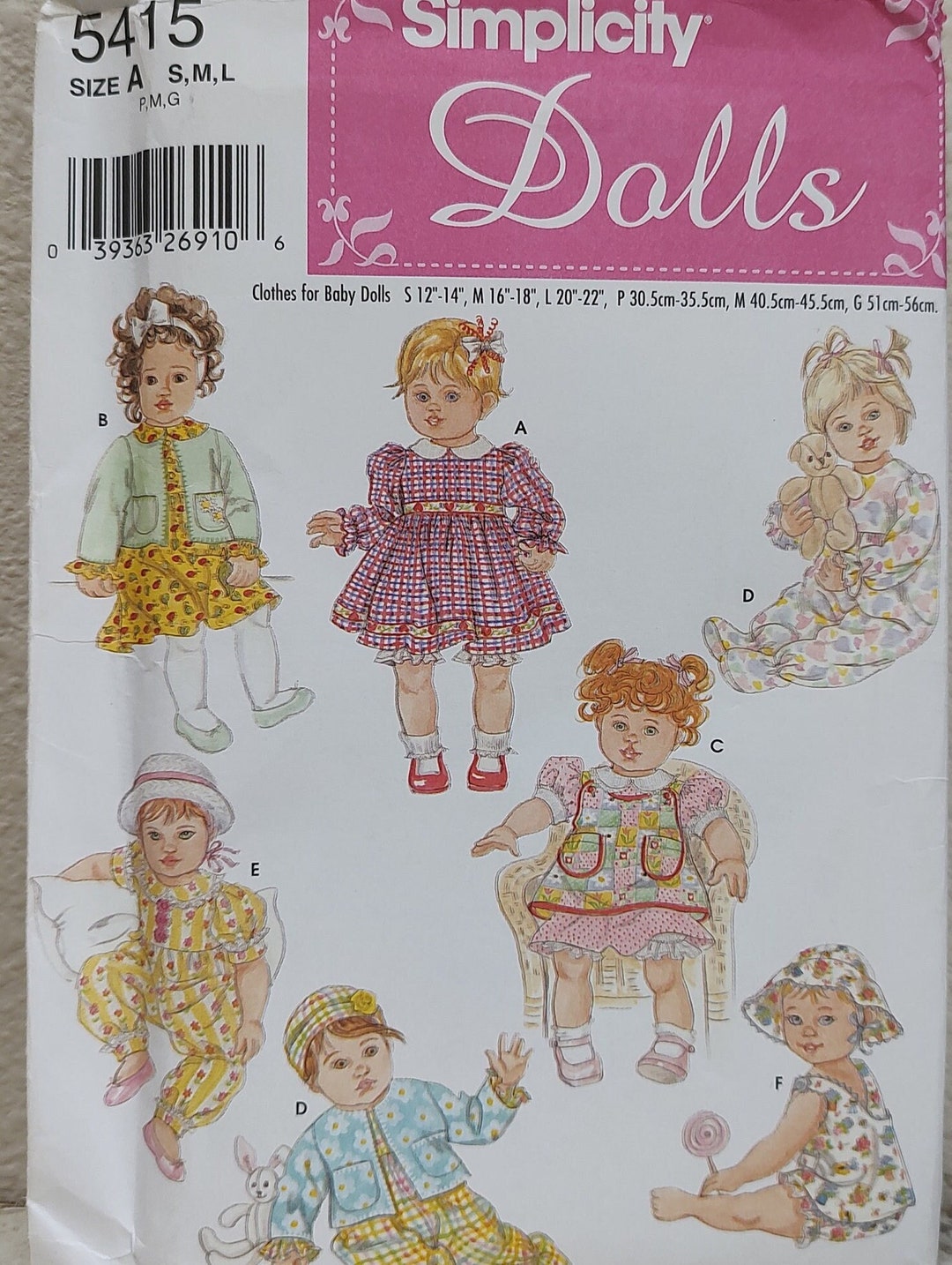 Uncut, Doll Size S, M, L, Simplicity Crafts Sewing Pattern 5415 ...