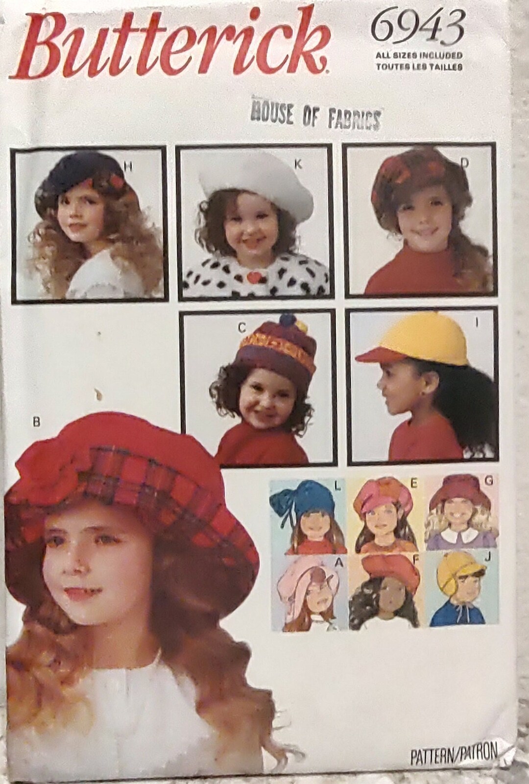 Uncut, Children's Fashion Hats, Sewing Pattern, Butterick 6943 ...