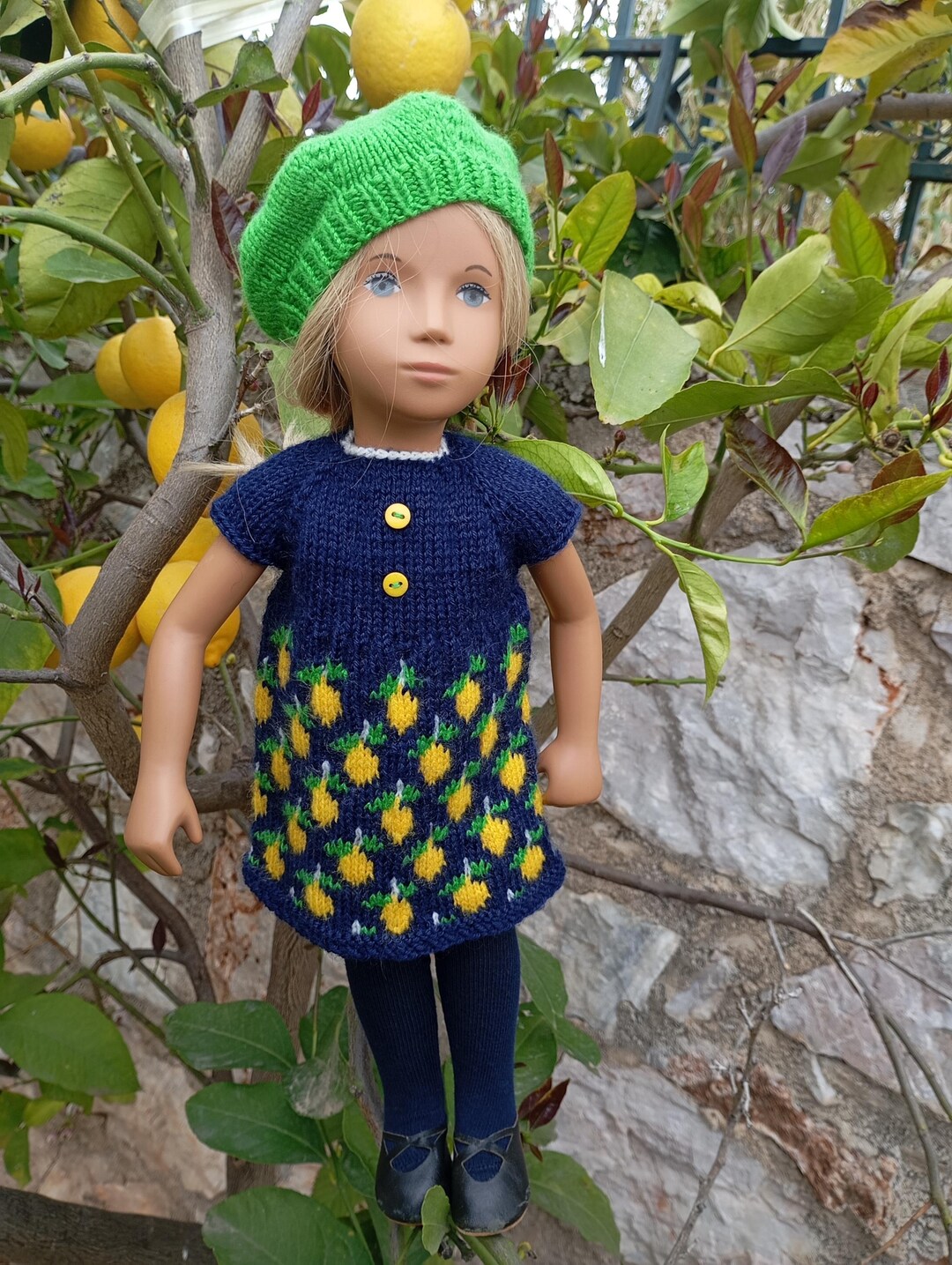Sasha Vintage Doll Hand Knit Dress Outfit With Tights Beret Jacquard ...