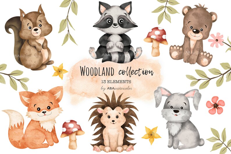 Woodland Cliparts, Woodland Collection Set, Woodland Animals Clipart - Etsy