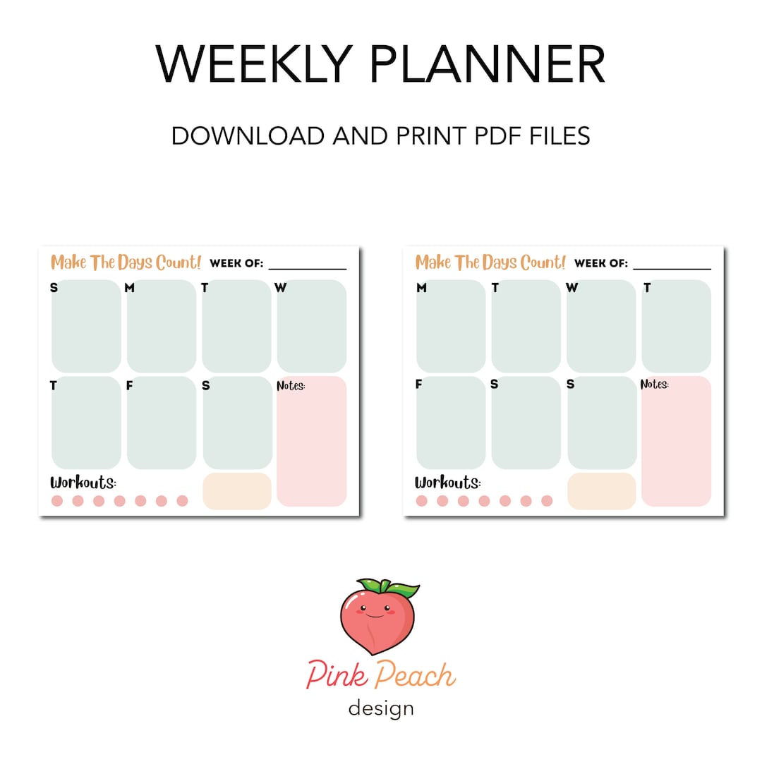 Weekly Planner Printable Landscape, Weekly Schedule, Week at a Glance ...