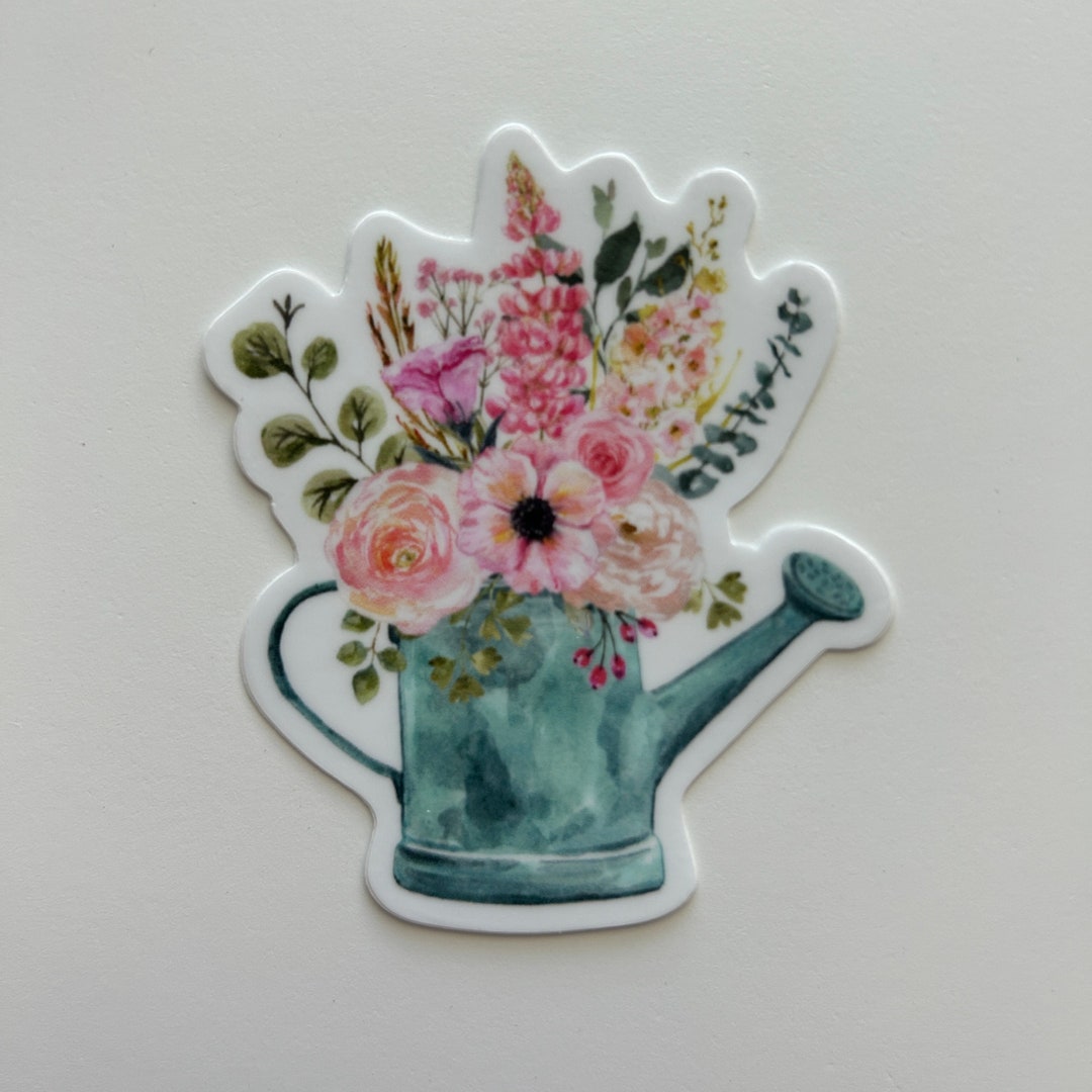 Watering Can With Flowers Vinyl Sticker - Weatherproof Floral Decal for ...