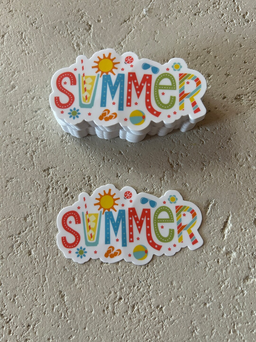 Summer Vinyl Sticker - Weatherproof Beach Drink Sun Sandals Beach Ball ...