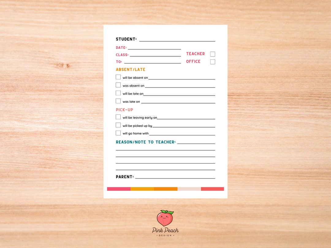 School Supplies Excuse Pad | Notes to Teacher | School Notepad ...