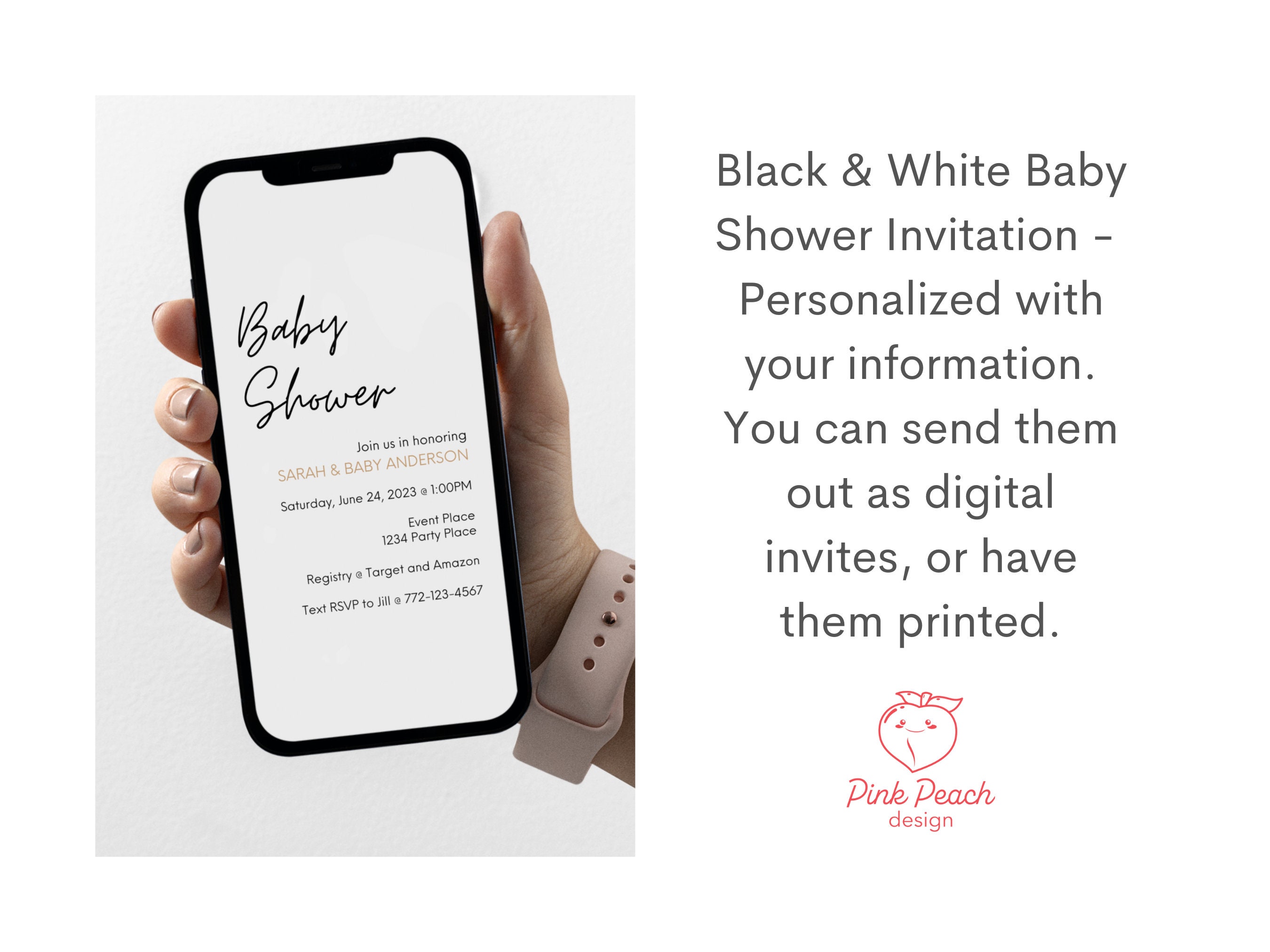 Black and White Baby Shower Invitations, Minimalistic Baby Shower ...