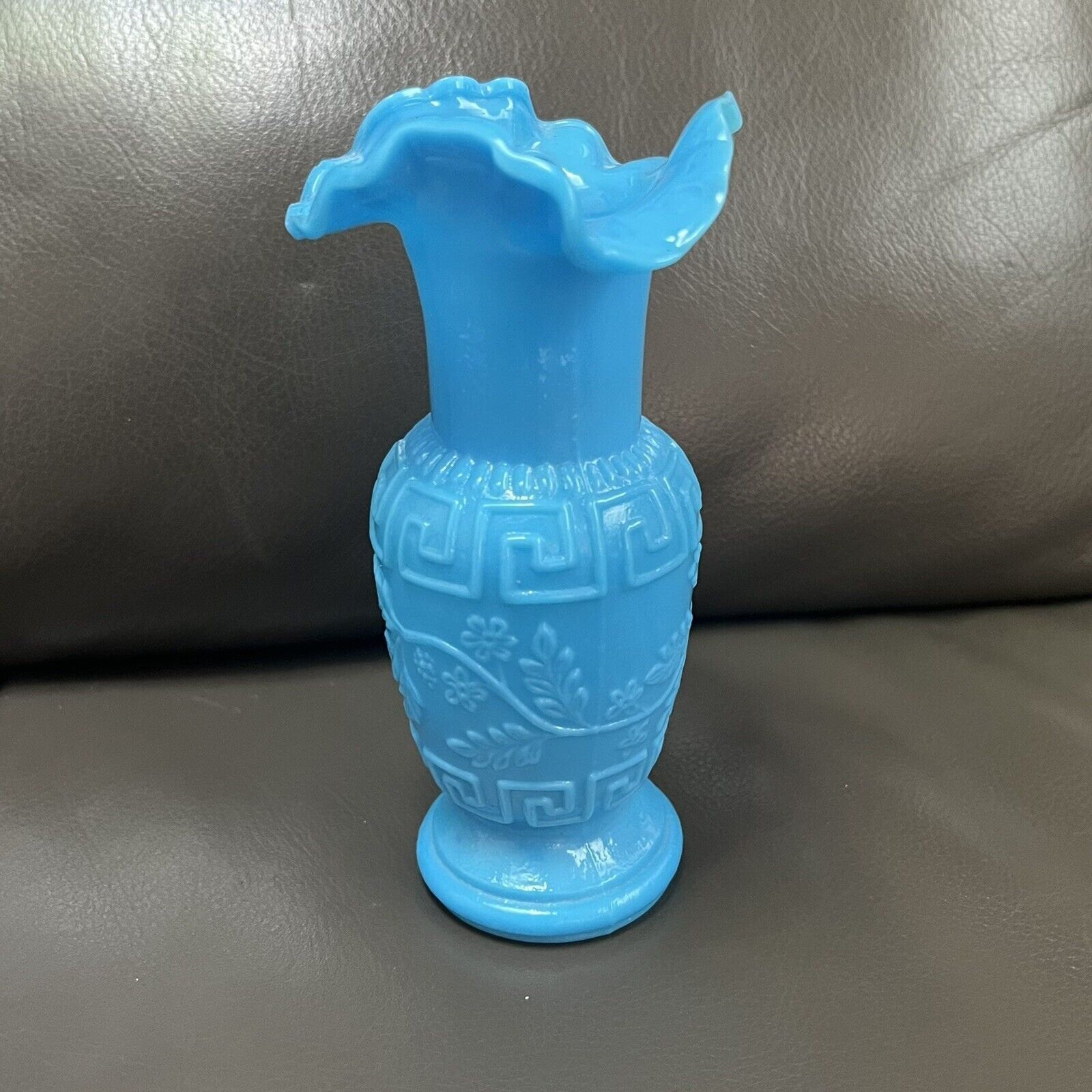 Blue Opaline Milk Glass Vase Portieux Vallerysthal Ruffled Top. French VTG VGC - Etsy