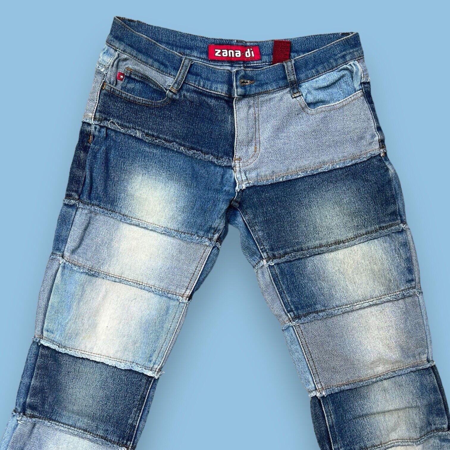 Zana Di Jeans Blue Denim Patchwork Design Raw Edge Bootcut 5 Zana Di Jeans Blue Denim Patchwork Design Raw Edge Bootcut 5