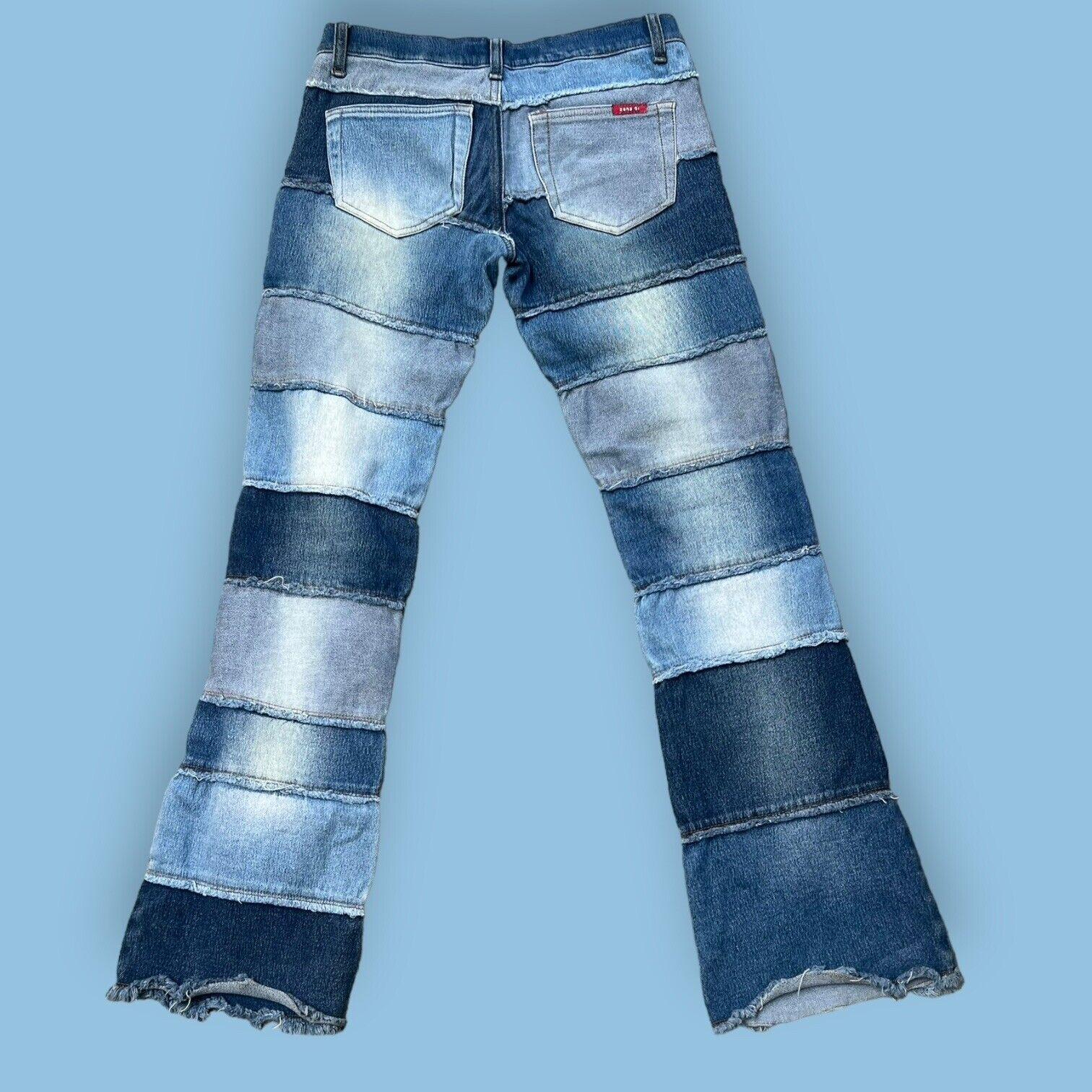 Zana Di Jeans Blue Denim Patchwork Design Raw Edge Bootcut 5 Zana Di Jeans Blue Denim Patchwork Design Raw Edge Bootcut 5