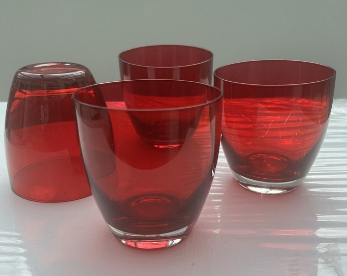 Vintage Scarlet Red Drinking Glass With Clear Base Set of 4 Used Good ...