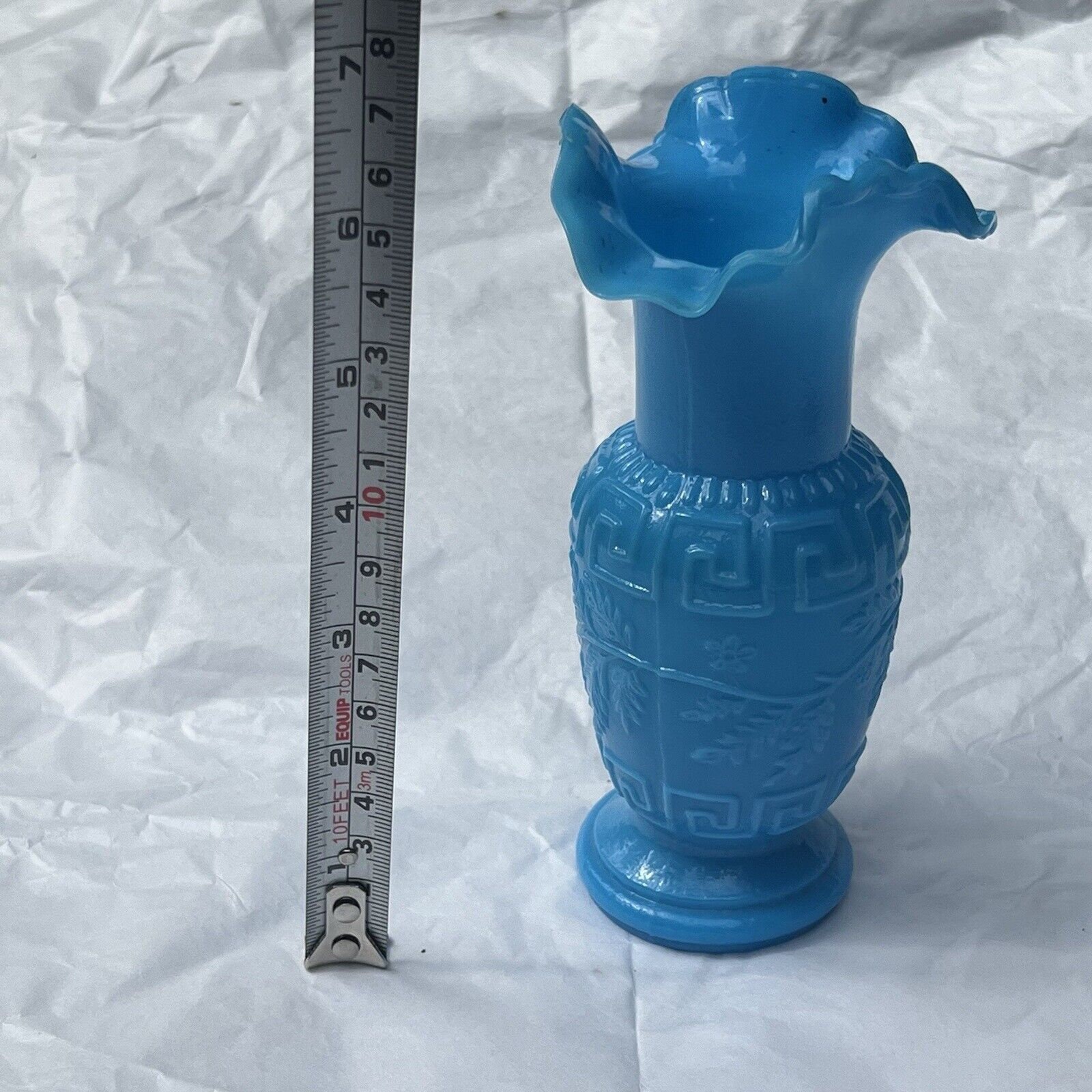 Blue Opaline Milk Glass Vase Portieux Vallerysthal Ruffled Top. French VTG VGC - Etsy