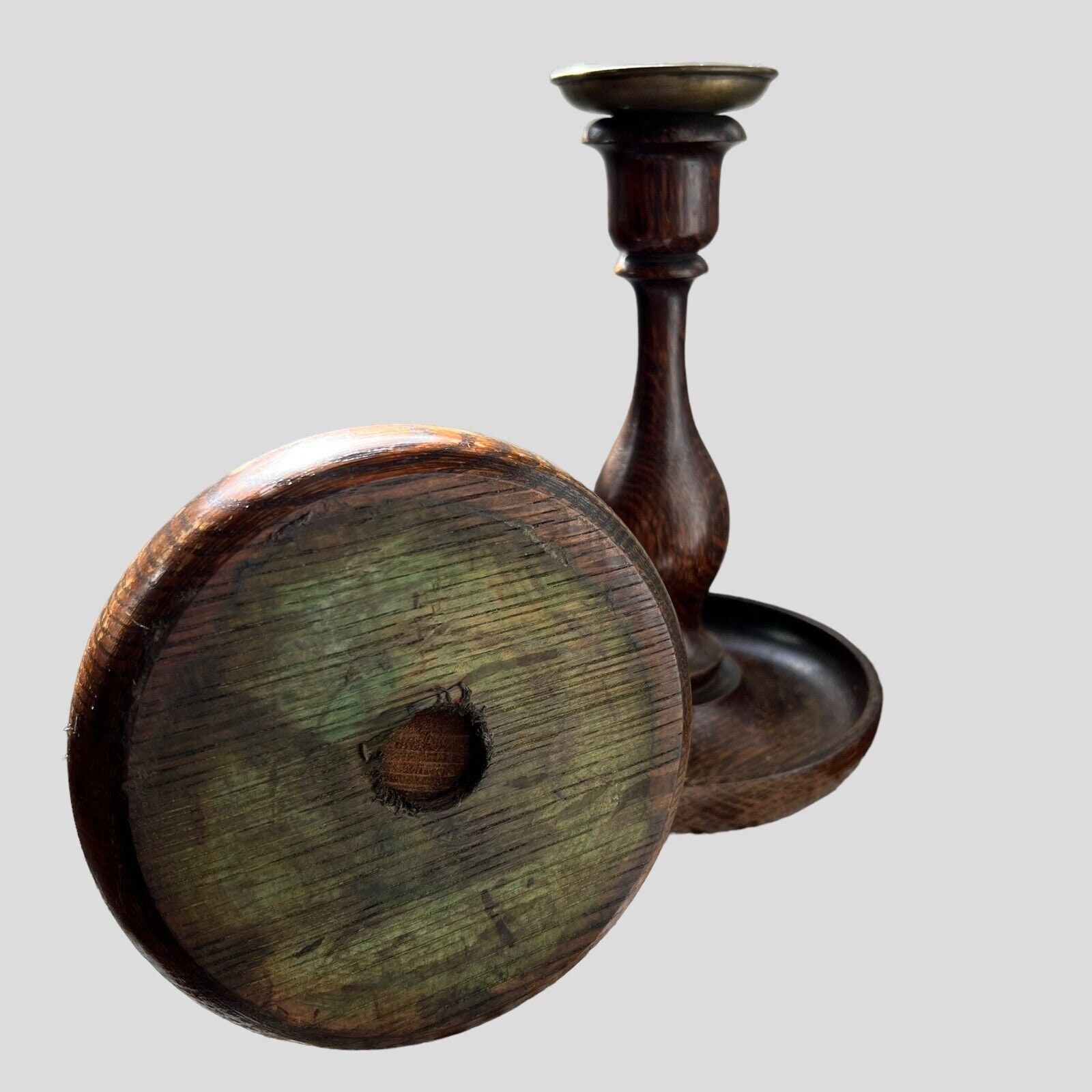 2 Antique Wooden Baluster Candlesticks With Brass Sconce USED VGC ...