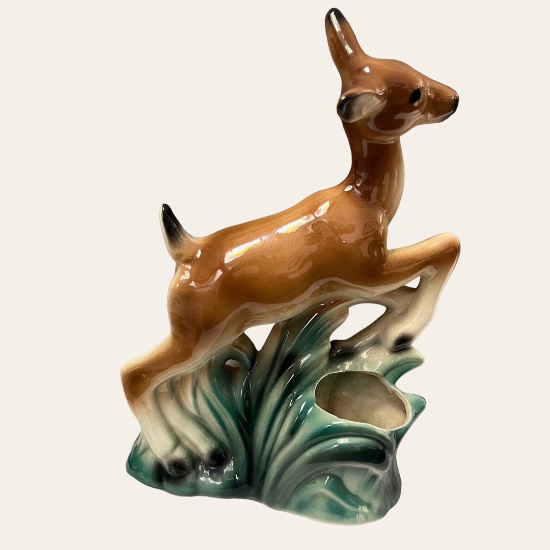 Leaping Doe Deer Glazed Pottery Planters Rare Selling 2 Items. in ...