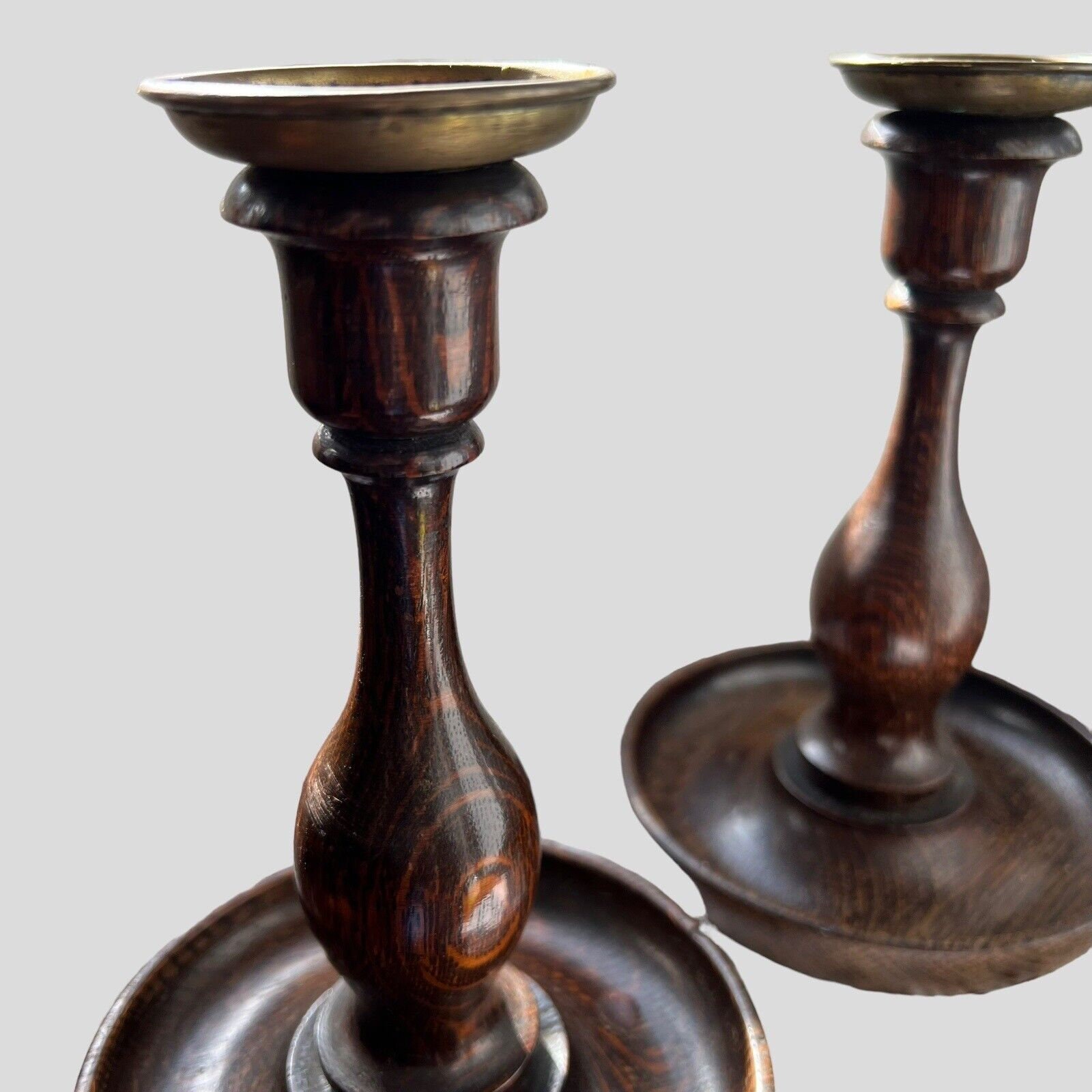 2 Antique Wooden Baluster Candlesticks With Brass Sconce USED VGC ...