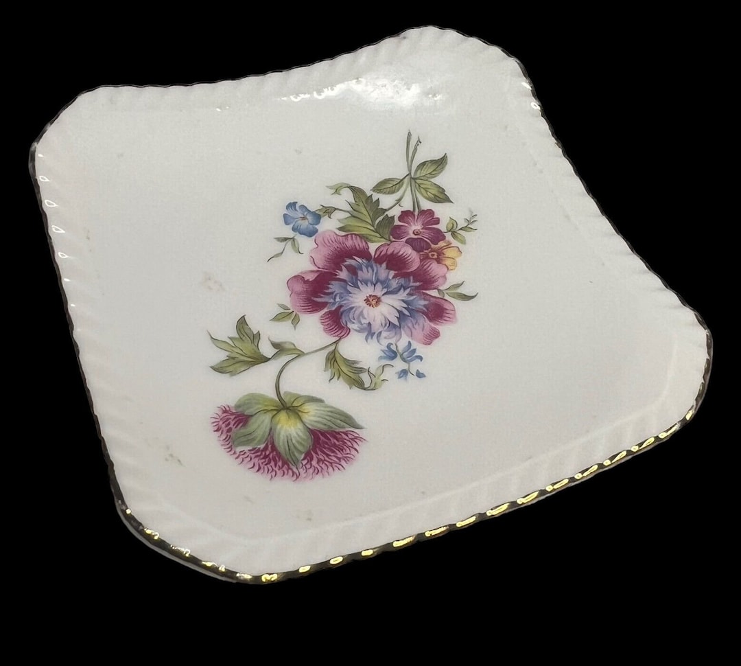 Royal Adderley Floral Bone China Pink Blue Flowers Trinket Dish 4" X 4 ...