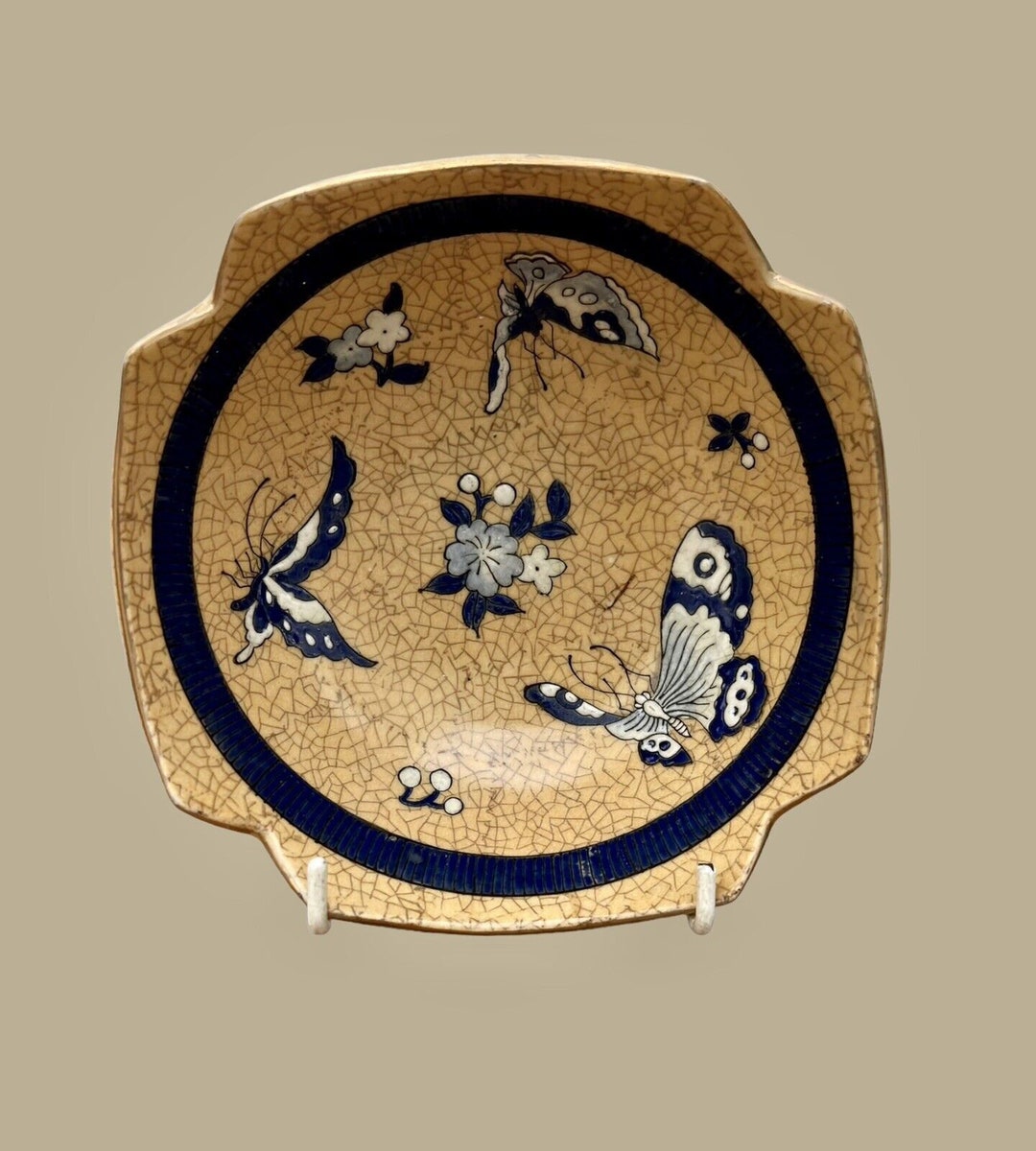 Vintage Kinder Harris Pottery Bowl Blue Butterflies & Flower Design ...