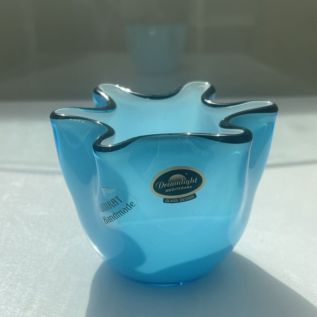 Vintage Dreamlight Mediterana Art Glass Handkerchief Vase Blue White ...