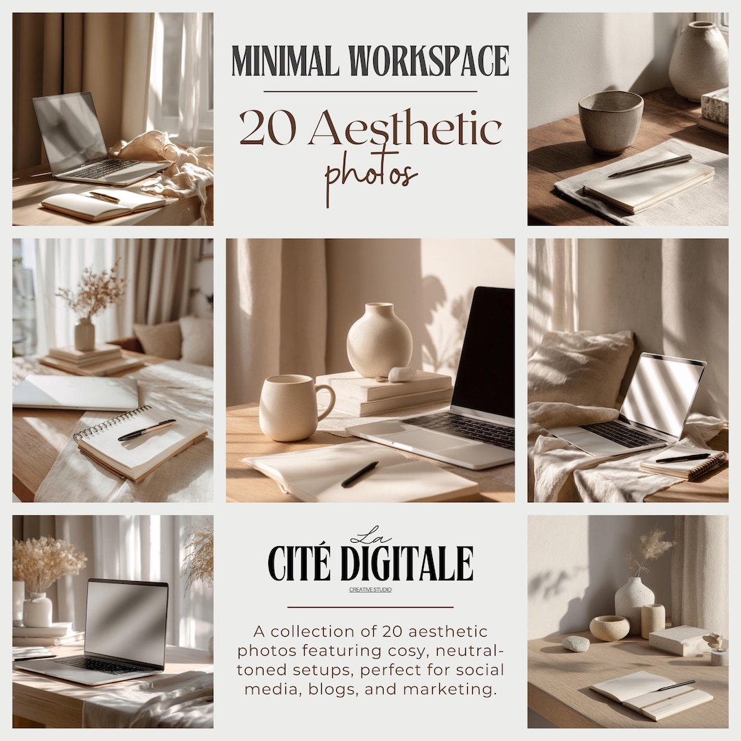 20 Workspace Aesthetic Stock Photos | Minimal Neutral Desk Images ...