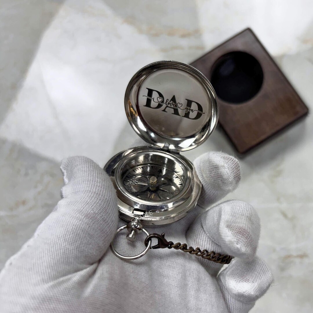 Personalized Compass With Wooden Box | Engraved Nickel-plated Gift - Etsy