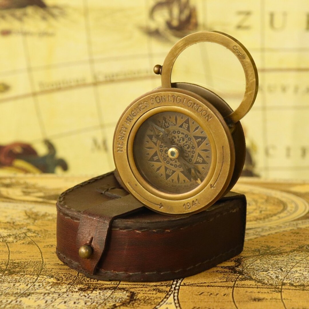 Vintage Brass Nautical Compass With 2x Magnifying Glass, Handcrafted ...