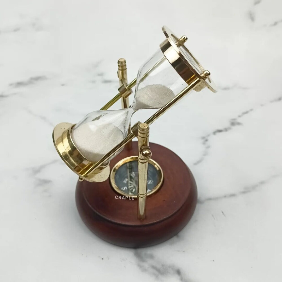 Nautical Rotating Brass Hourglass Wood Base Compass, Premium Gift - Etsy