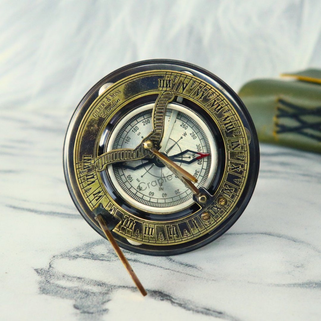Brass Sundial Compass - Vintage Nautical Silver Antique Compass, Desk ...