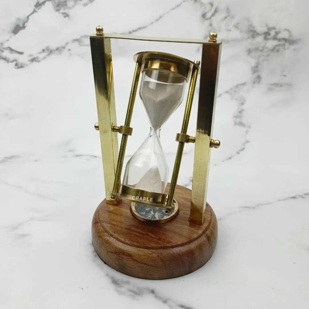Rotating Brass Hourglass With Wooden Compass Base, Nautical Sand Timer ...