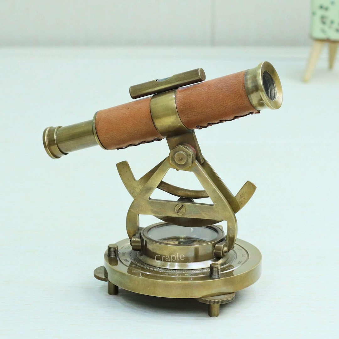 Antique Brass Alidade Telescope With Compass, Nautical Surveying ...