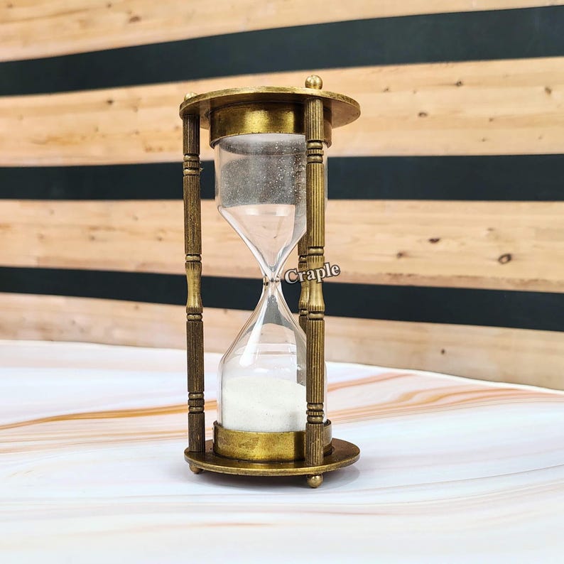 Old Antique Brass Hourglass – Custom Engraving 3 Minute White Sand ...