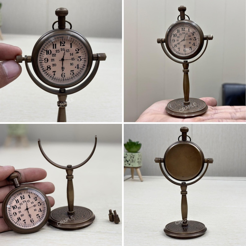 Luxury Brass Desk Clock With Detachable Pocket Watch, Personalized ...
