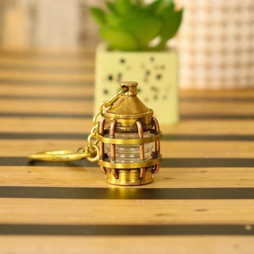 Brass Lantern Keychain: Vintage Nautical Key Ring - Etsy