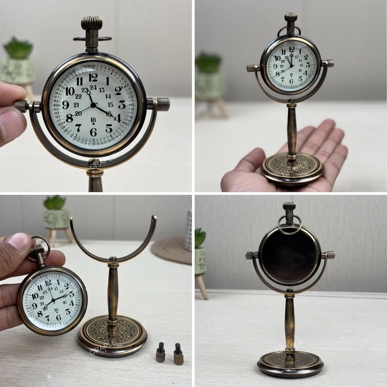 Luxury Brass Desk Clock With Detachable Pocket Watch, Personalized ...