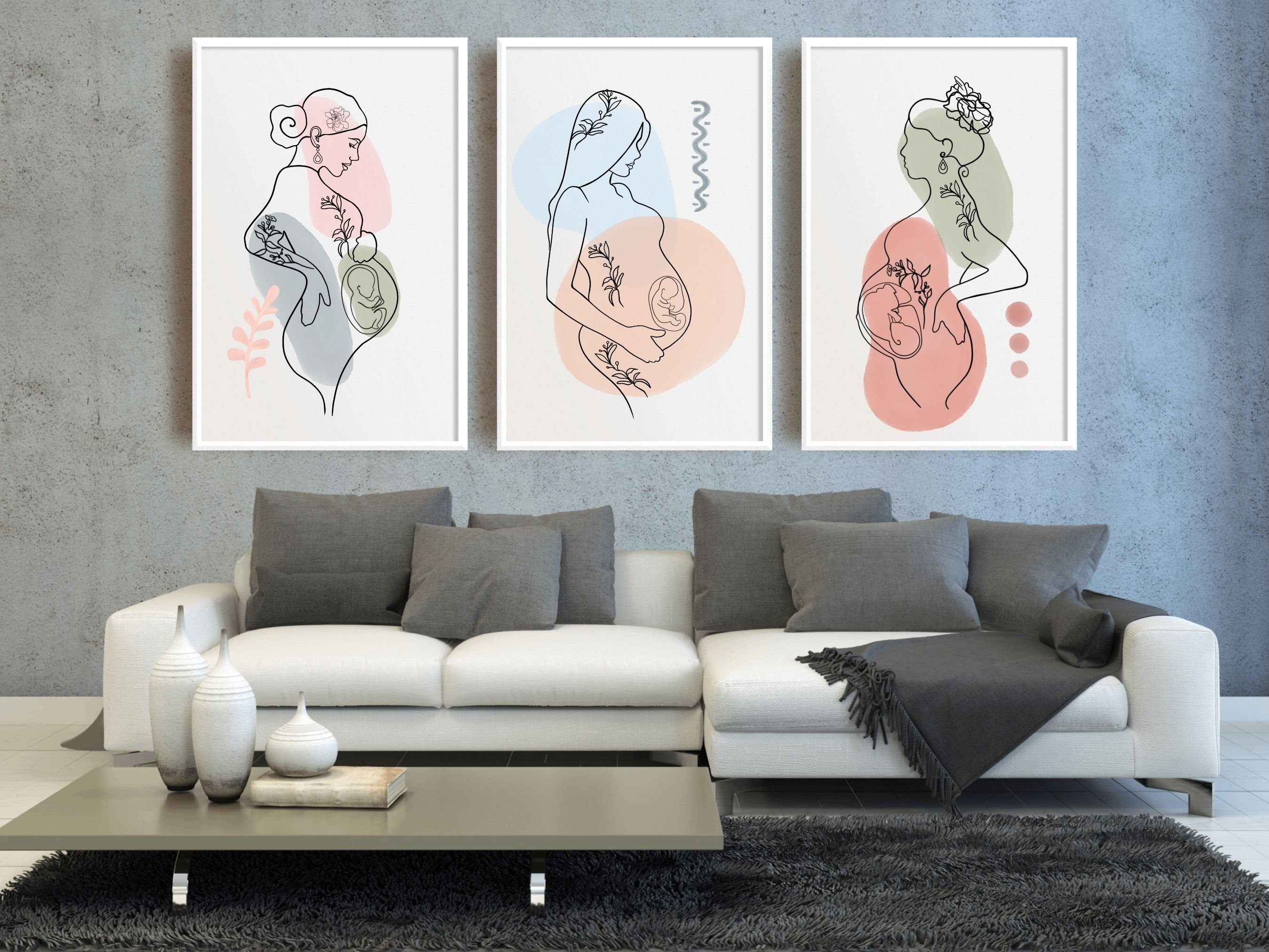 Pregnancy Line Art Set 3 Abstract Line Art Prints Printable Line Art ...