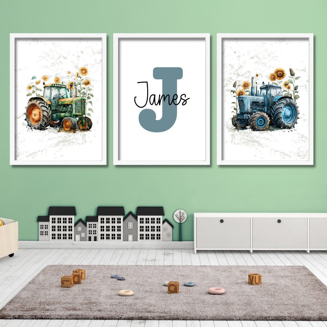 Custom Tractor Print Set Boys Tractor Wall Art Personalised Tractor ...
