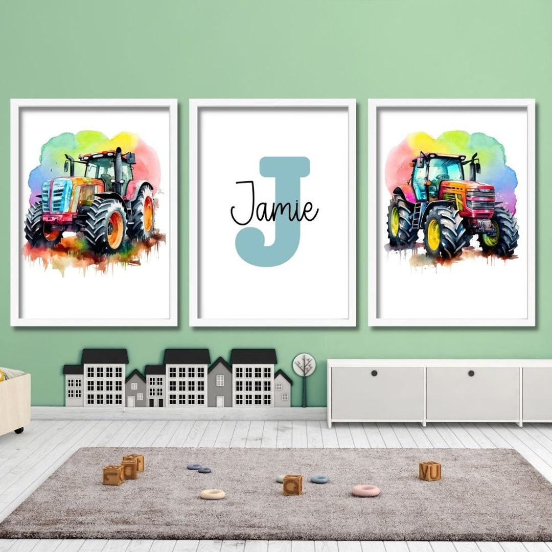 Custom Rainbow Tractor Printable Wall Art Set - Personalised Name ...