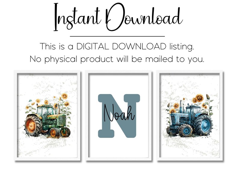 Custom Tractor Print Set Boys Tractor Wall Art Personalised Tractor ...