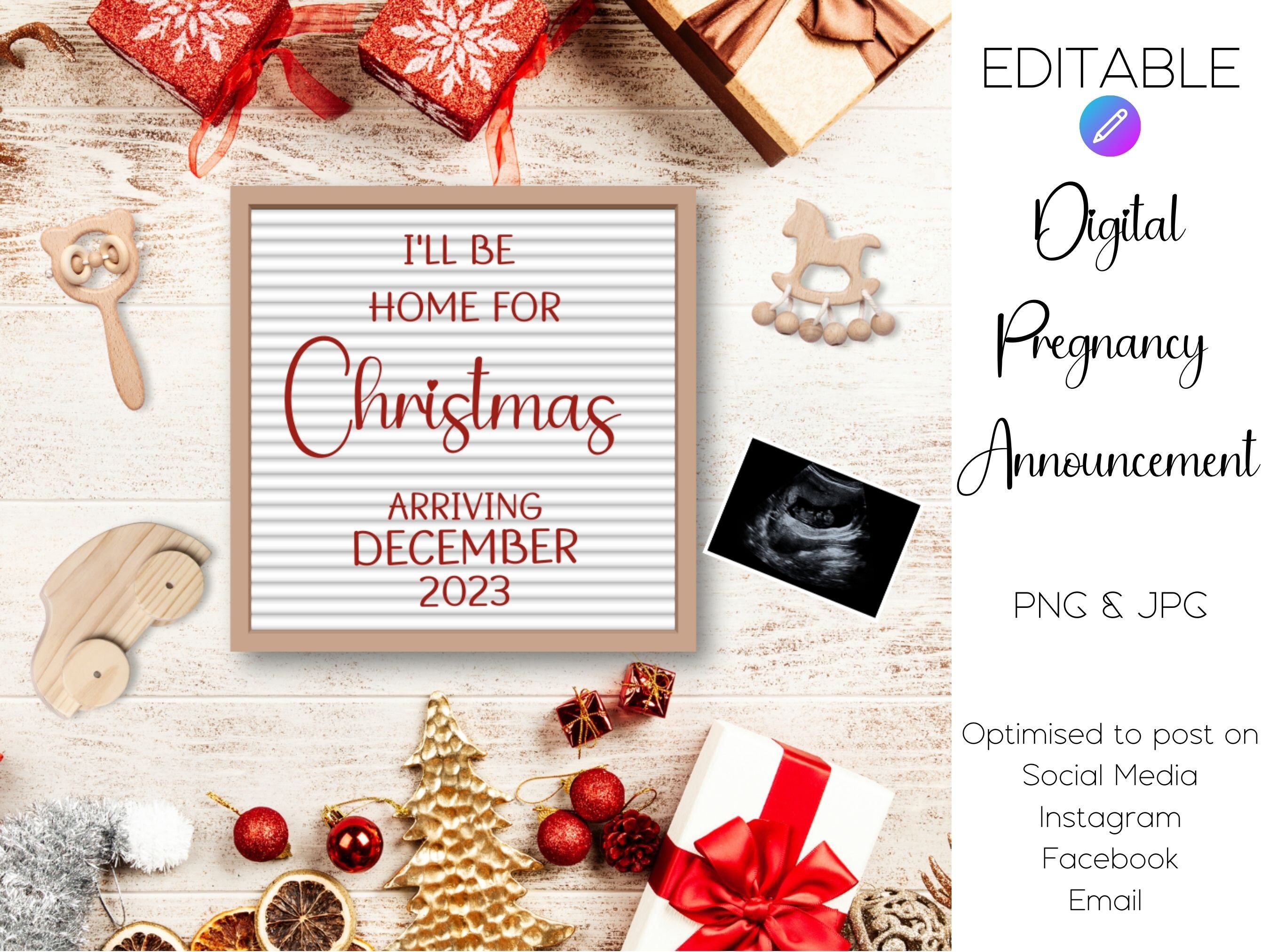 EDITABLE December Pregnancy Announcement Digital Pregnancy Announcement ...