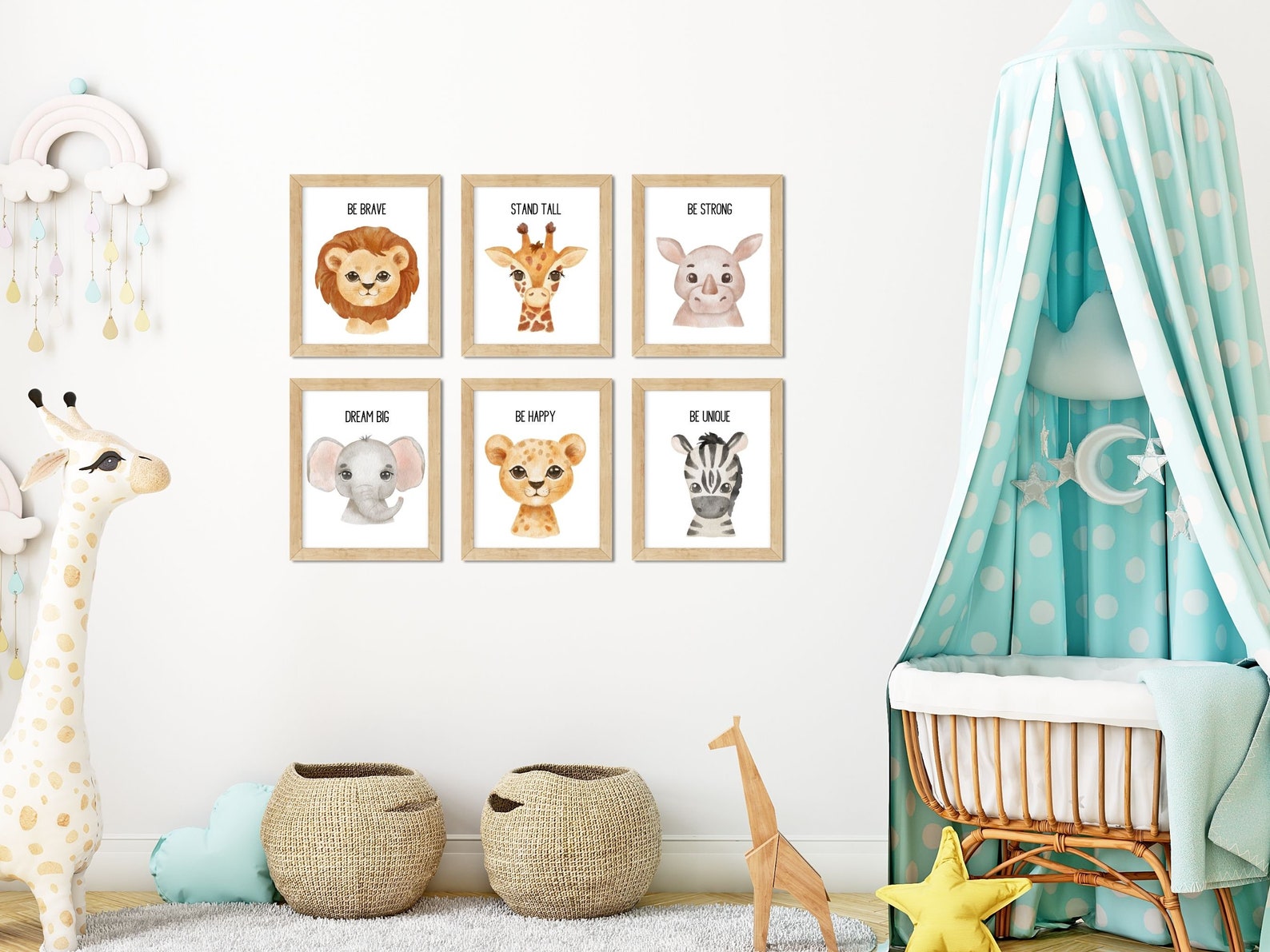 Safari Nursery Prints Set of 6 Animal Wall Art for Babies - Etsy UK