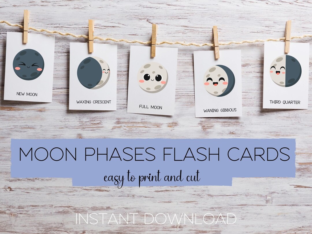 Moon Phases Flash Cards Educational Flash Cards Kids Flash Cards ...