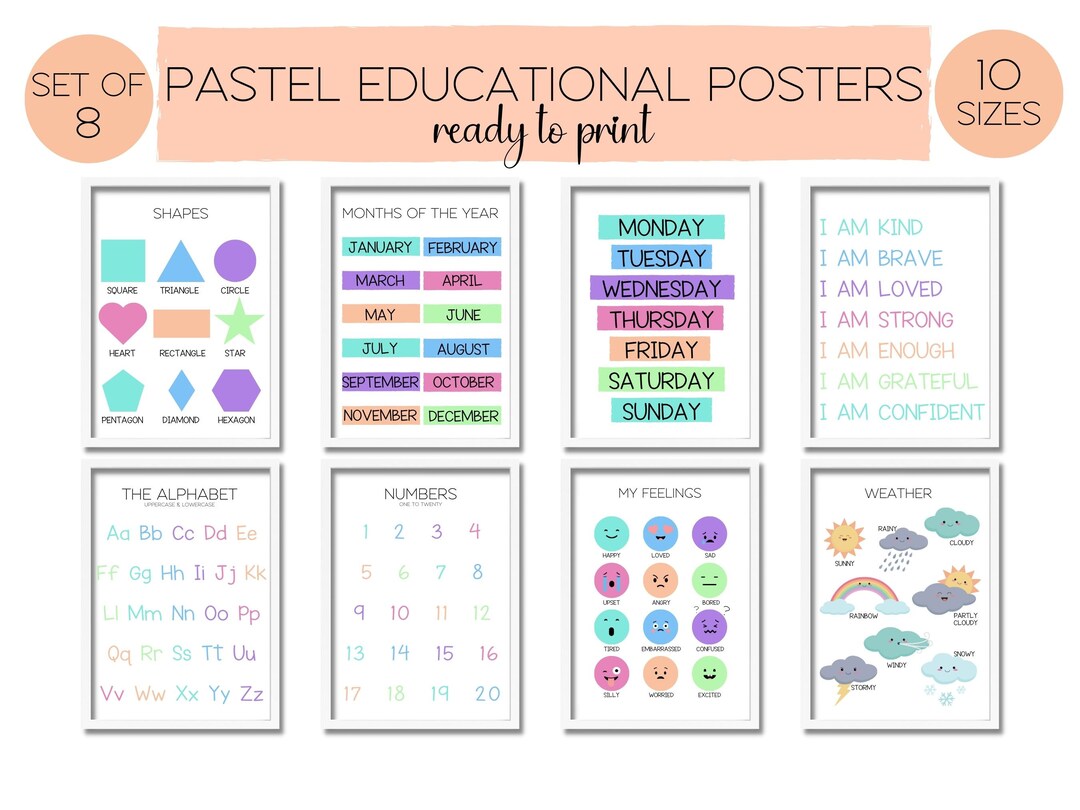 Educational Poster Bundle Pastel Educational Posters - Etsy UK