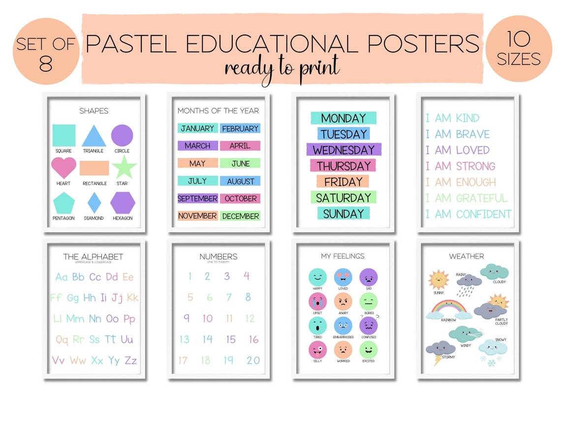 Educational Poster Bundle Pastel Educational Posters - Etsy UK
