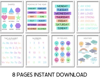 Set of 6 Educational Posters, Learning, Prints for Children's Bedroom ...