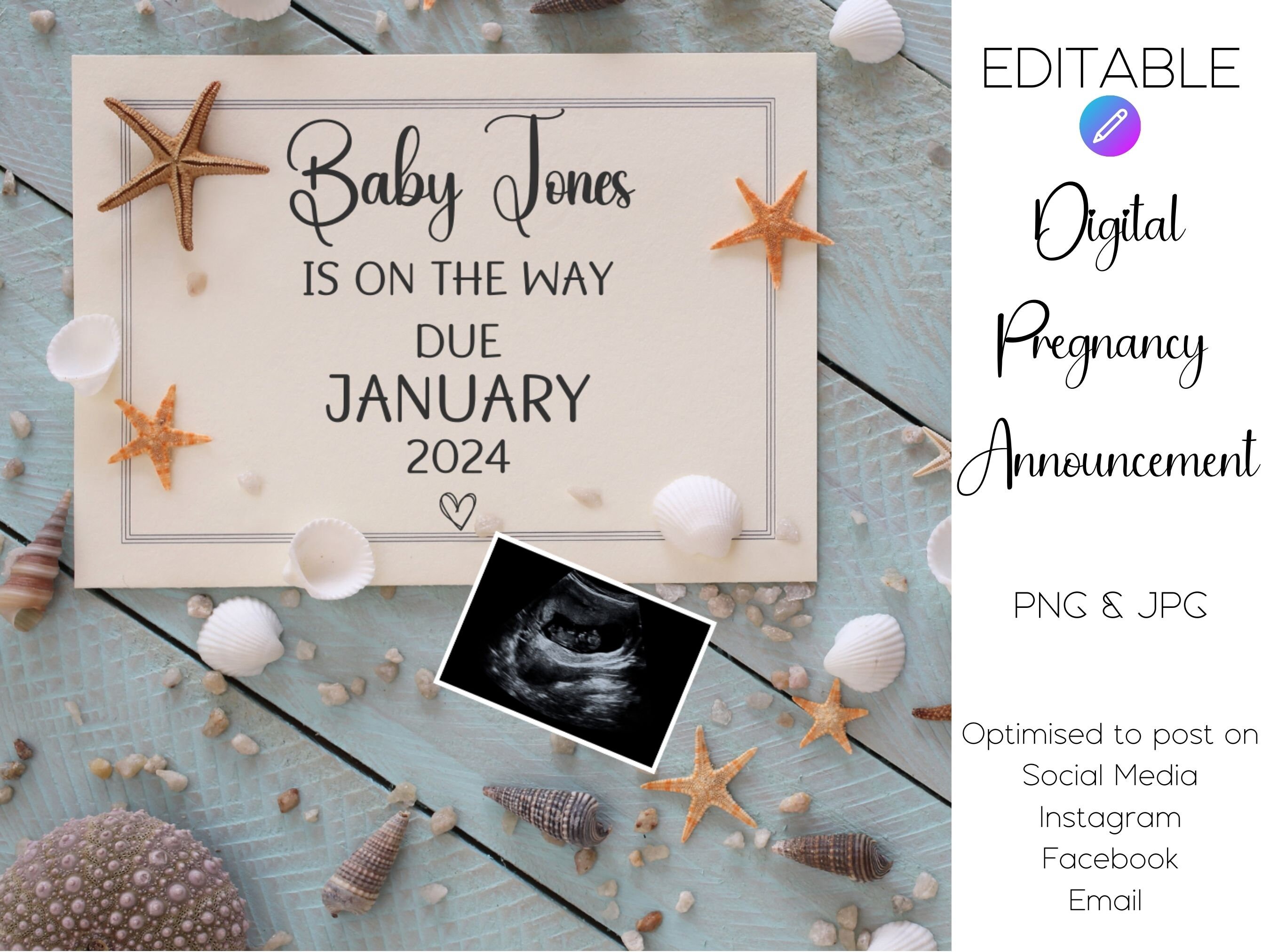 EDITABLE Nautical Pregnancy Announcement Beach Pregnancy Announcement ...