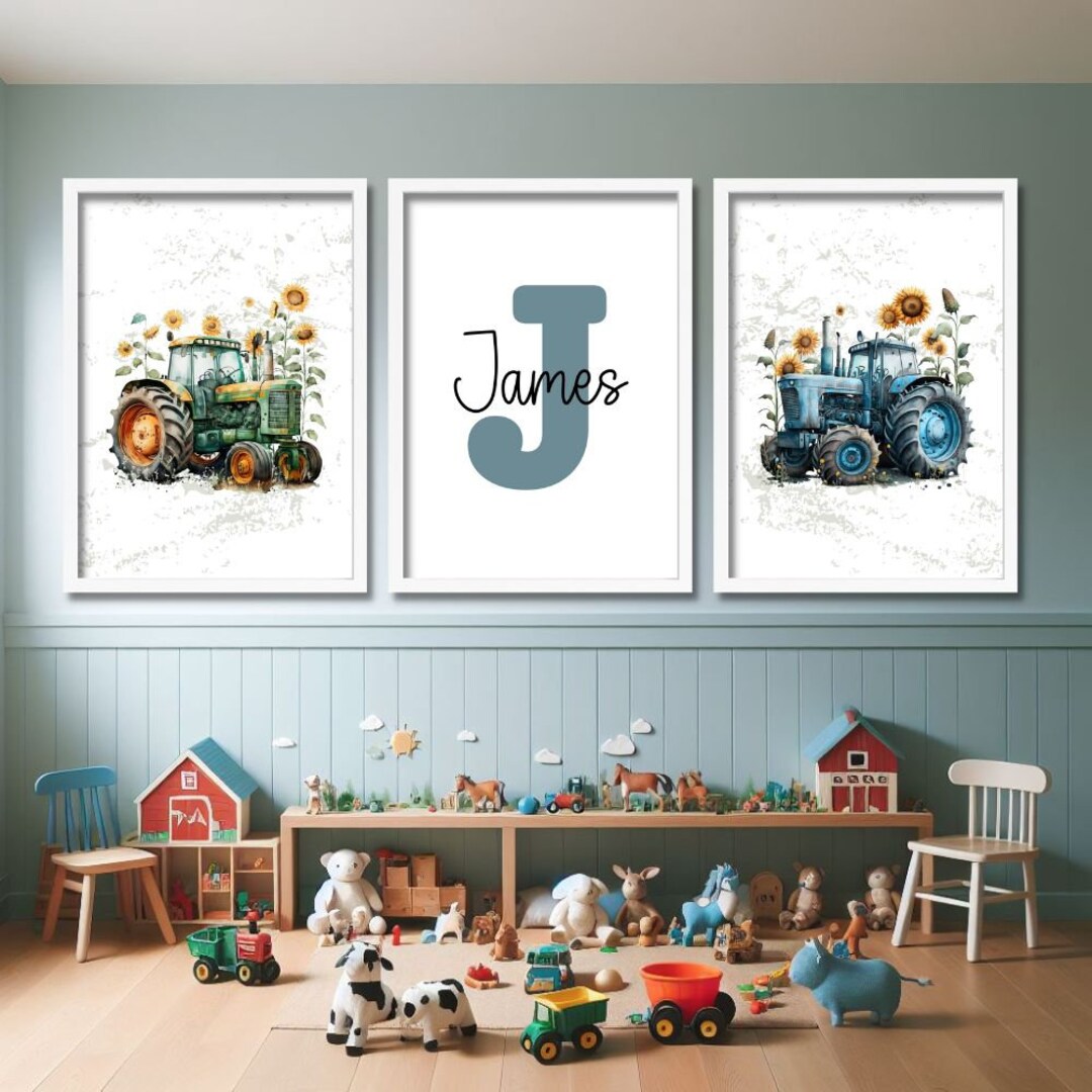 Custom Green and Blue Tractor Print Set | Boys Tractor Wall Art ...