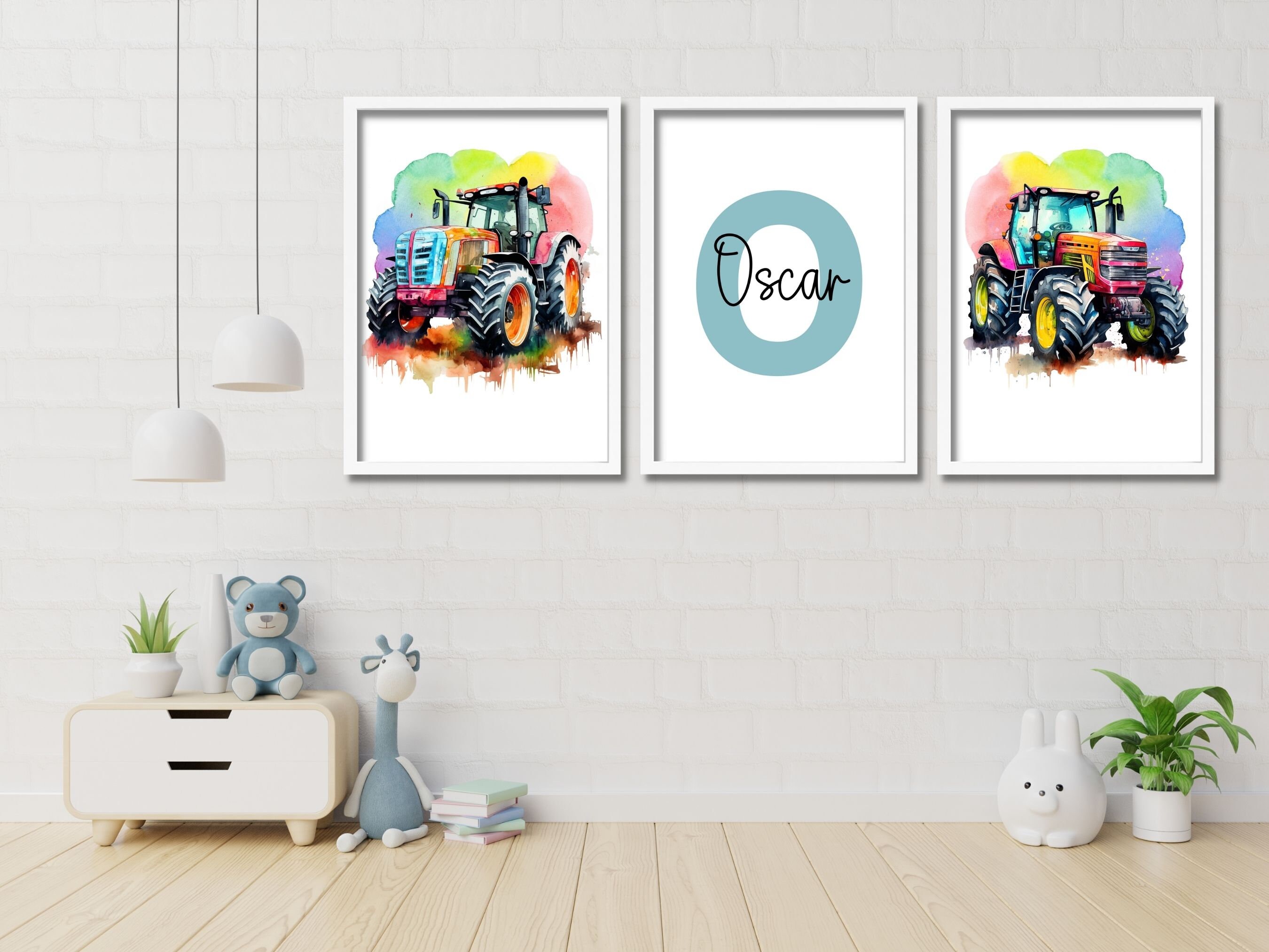 Custom Rainbow Tractor Printable Wall Art Set Personalised - Etsy