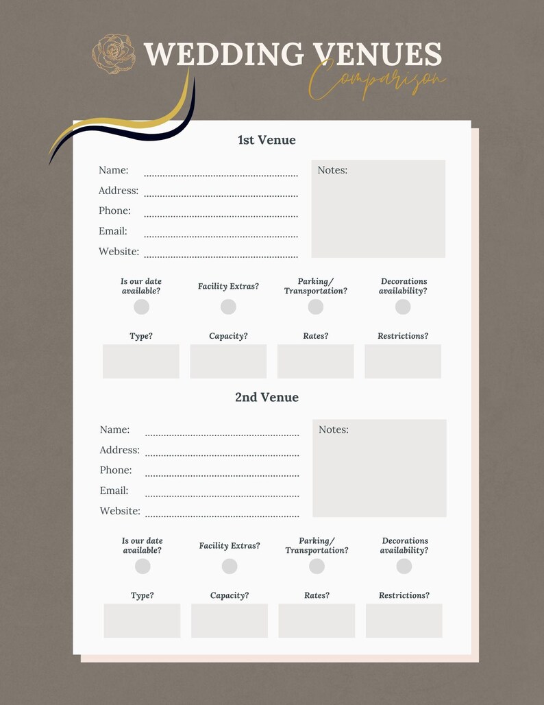 Wedding Planner Printable Bundle | Budget Tracker, Venue Comparison ...